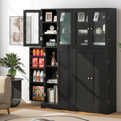 Costway 161 cm Tall Food Pantry Cabinet Kitchen Cupboard w/ Tempered ...