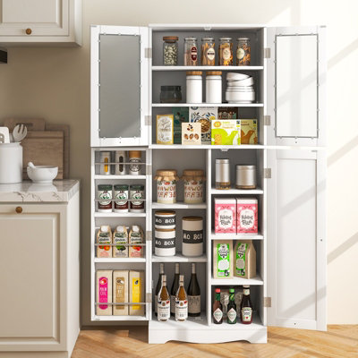 Costway 161 cm Tall Food Pantry Cabinet Kitchen Cupboard w/ Tempered ...