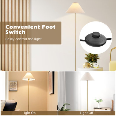COSTWAY 162 cm Standing Pole Lamp w/ Linen Shade Gold Floor Lamp Foot ...