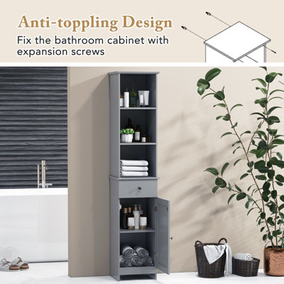 Costway 164 cm Freestanding Bathroom Storage Cabinet W/ 3 Open Shelves ...