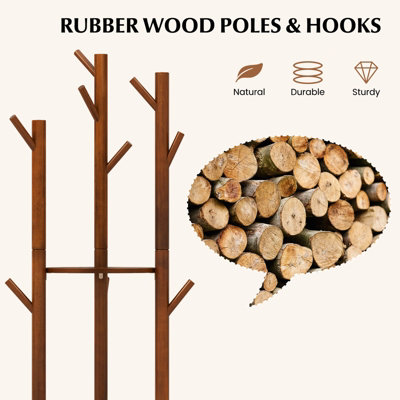 COSTWAY 167CM STANDING WOODEN COAT TREE 360-DEGREE ROTATING ROTARY COAT ...