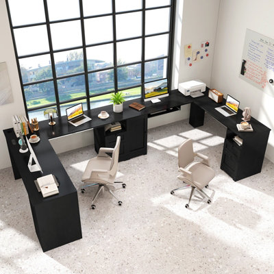 COSTWAY 168 CM L-shaped Computer Desk w/ Power Outlets Modern Corner ...
