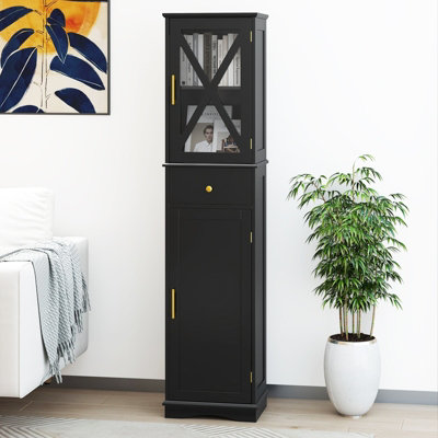 COSTWAY 168 cm Tall Bathroom Cabinet Narrow Storage Cabinet with Drawer ...