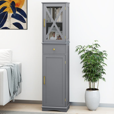COSTWAY 168 cm Tall Bathroom Cabinet Narrow Storage Cabinet with Drawer ...