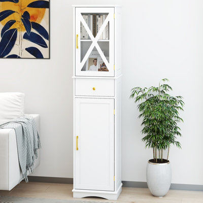 COSTWAY 168 cm Tall Bathroom Cabinet Narrow Storage Cabinet with Drawer ...