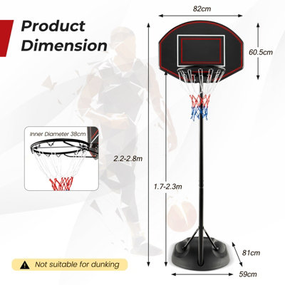 COSTWAY 170-230 cm Portable Basketball Hoop Adjustable Basketball Stand ...