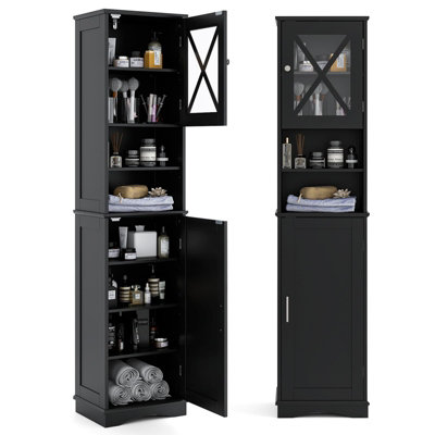COSTWAY 170 cm Tall Bathroom Cabinet Narrow Corner Floor Cabinet w/ 5 ...