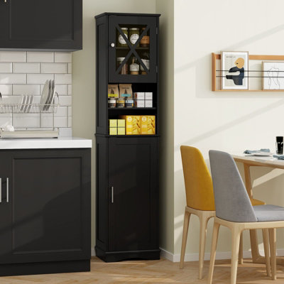 COSTWAY 170 cm Tall Bathroom Cabinet Narrow Corner Floor Cabinet w/ 5 ...