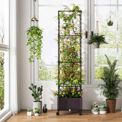 Costway 170cm Extendable Planter Box Raised Garden Bed w/ Trellis ...