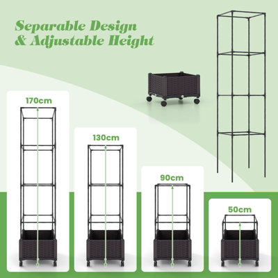 Costway 170cm Extendable Planter Box Raised Garden Bed w/ Trellis ...
