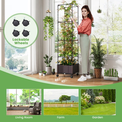 Costway 170cm Extendable Planter Box Raised Garden Bed w/ Trellis ...
