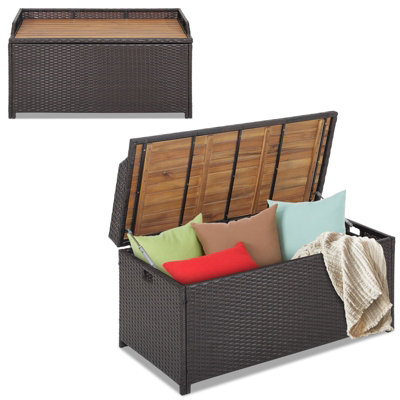COSTWAY 170L Outdoor Storage Bench Mix Brown Rattan Storage Container