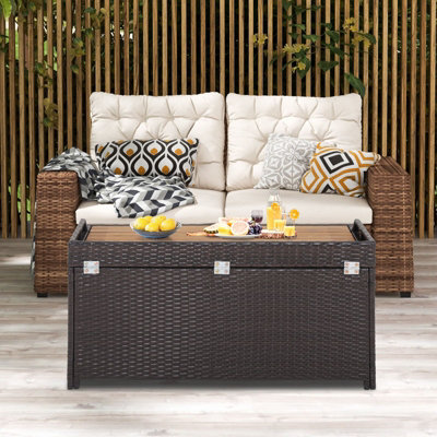 COSTWAY 170L Outdoor Storage Bench Mix Brown Rattan Storage Container