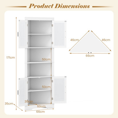 COSTWAY 171CM TALL KITCHEN CORNER CABINET TRIANGULAR BUFFET CABINET W ...