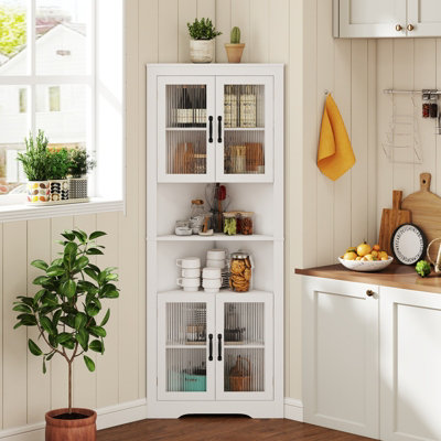COSTWAY 171CM TALL KITCHEN CORNER CABINET TRIANGULAR BUFFET CABINET W ...