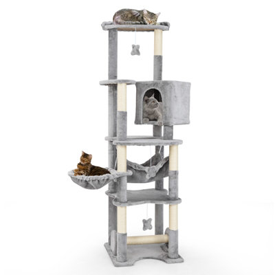 COSTWAY 176 cm Tall Cat Tower w/ Hammock Multi-level Cat Tree w ...