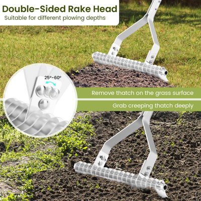 COSTWAY 178 cm Garden Thatch Rake 50 cm Wide Aluminum Lawn Loosening ...
