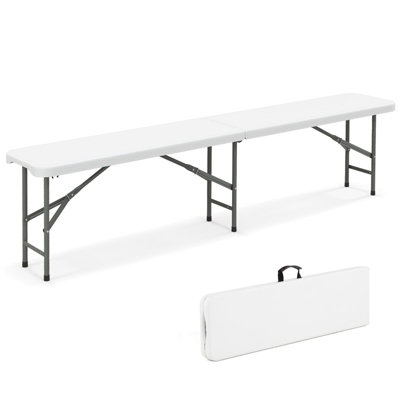 COSTWAY 180 cm Plastic Folding Bench Portable Fold-in-Half Seat-White