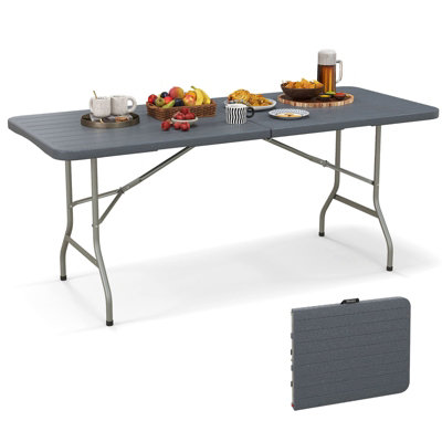 COSTWAY 180 cm Portable Folding Table 160 KG Fold-in-Half Table-Grey