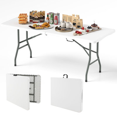 COSTWAY 180 cm Portable Folding Table 180 kg Fold-in-Half Table-White