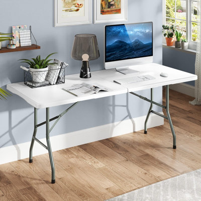 COSTWAY 180 cm Portable Folding Table 180 kg Fold-in-Half Table-White