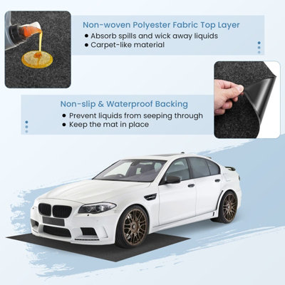 Costway 180 x 150 CM Garage Floor Mat Absorbent Oil Spill Parking Mat-Grey