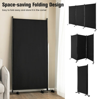 Costway 180cm Freestanding Room Divider 3 Panel Rolling Privacy Screens ...