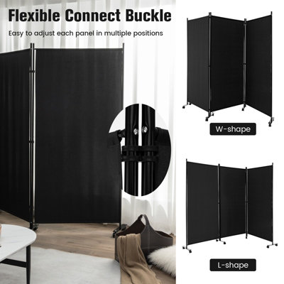 Costway 180cm Freestanding Room Divider 3 Panel Rolling Privacy Screens ...