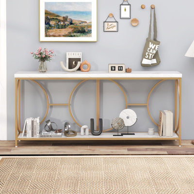 COSTWAY 180cm Long Faux Marble Top Sofa Console Table Narrow Accent Table