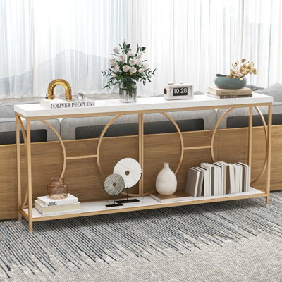 COSTWAY 180cm Long Faux Marble Top Sofa Console Table Narrow Accent Table