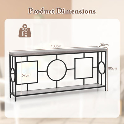 COSTWAY 180cm Long Mid-Century Console Table Rustic Metal Frame Sofa Table
