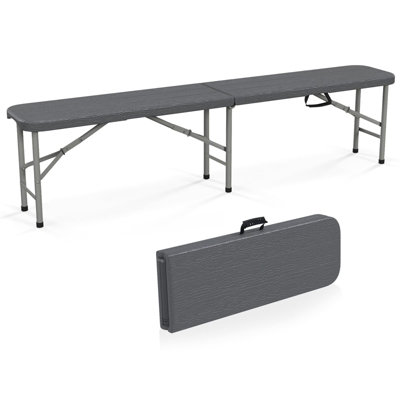 COSTWAY 180cm Plastic Folding Bench Portable Fold-in-Half Seat w/300 kg ...
