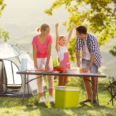 COSTWAY 182 CM Center Folding Table Portable Plastic Table w/ Rattan Design