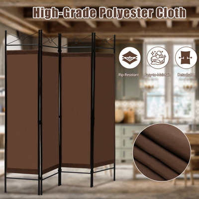 Costway 182cm Room Divider 4-Panel Folding Steel Frame Divider