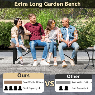 Costway 183cm Outdoor Garden Bench 4-Person Patio Long Chair w/ HDPE ...