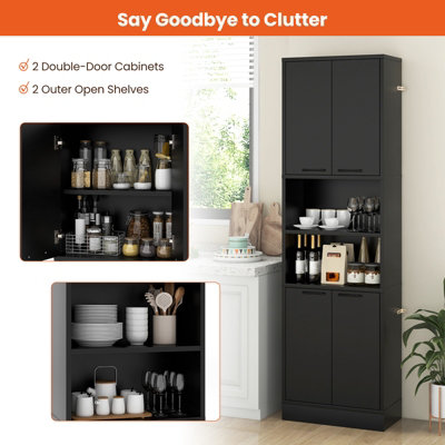 COSTWAY 190cm Tall Kitchen Pantry Cabinet Freestanding Cupboard with ...