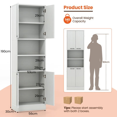 COSTWAY 190cm Tall Kitchen Pantry Cabinet Freestanding Cupboard with ...