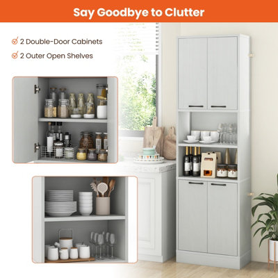 COSTWAY 190cm Tall Kitchen Pantry Cabinet Freestanding Cupboard with Doors Shelves