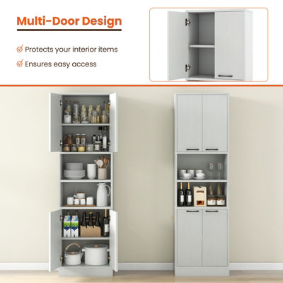 COSTWAY 190cm Tall Kitchen Pantry Cabinet Freestanding Cupboard with ...