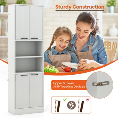 COSTWAY 190cm Tall Kitchen Pantry Cabinet Freestanding Cupboard with Doors Shelves