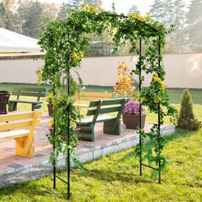Costway 2.3M Metal Garden Arch Heavy Duty Arbor Climbing Trellis ...