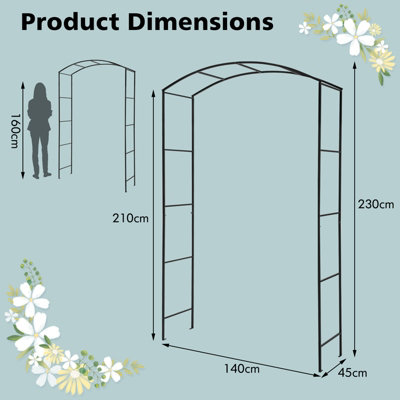 Costway 2.3M Metal Garden Arch Heavy Duty Arbor Climbing Trellis ...