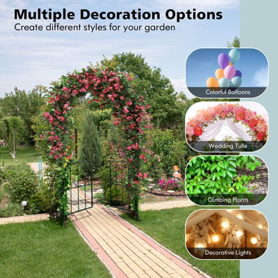 Costway 2.3M Tall Garden Arch Arbor Trellis w/ Gate Heavy-Duty Metal ...