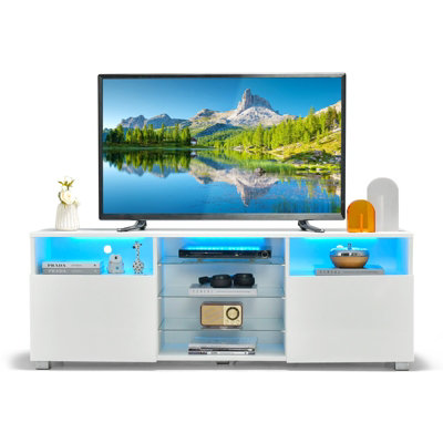 Costway 2-Door TV Stand w/ LED Lights for TVs up to 65 inch Modern ...