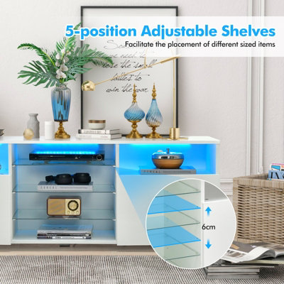 Costway 2-Door TV Stand w/ LED Lights for TVs up to 65 inch Modern ...