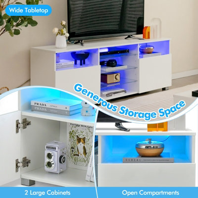 Costway 2-Door TV Stand w/ LED Lights for TVs up to 65 inch Modern ...