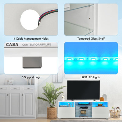 Costway 2-Door TV Stand w/ LED Lights for TVs up to 65 inch Modern ...