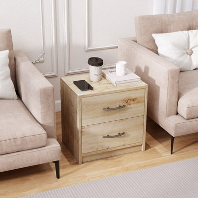 COSTWAY 2-Drawer Bedside Table Compact Floor Night Table End Table Oak