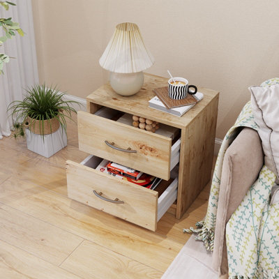COSTWAY 2-Drawer Bedside Table Compact Floor Night Table End Table Oak