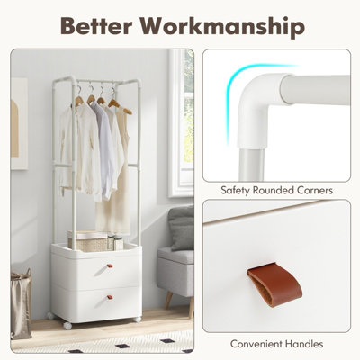 COSTWAY 2-Drawer Clothes Rack Closet Organizer with Lockable Wheels ...